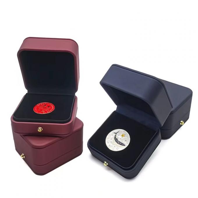 Navy Burgundy Commemorative Coin Boxes Round Corner Medal Keeping Box